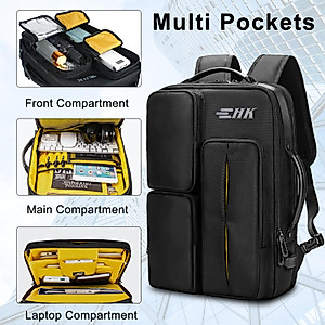 Laptop Backpack for Men 17 Inch, Durable and Lightweight Personal Item Travel Backpack, Computer Backpack with Charger Port, Suitcase Tech Backpack for College Business Office and Work, Black