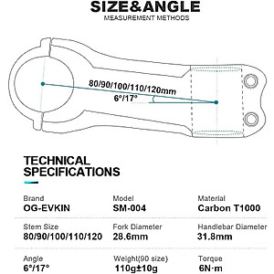 ZECHAO Carbon Road Bike Stem 31.8mm,Mountain Bike Carbon Stems 80/90/100/110/120mm Titanium Alloy Bike Parts Stem Bike Stem (Color : 6 Degree, Size : 100mm)