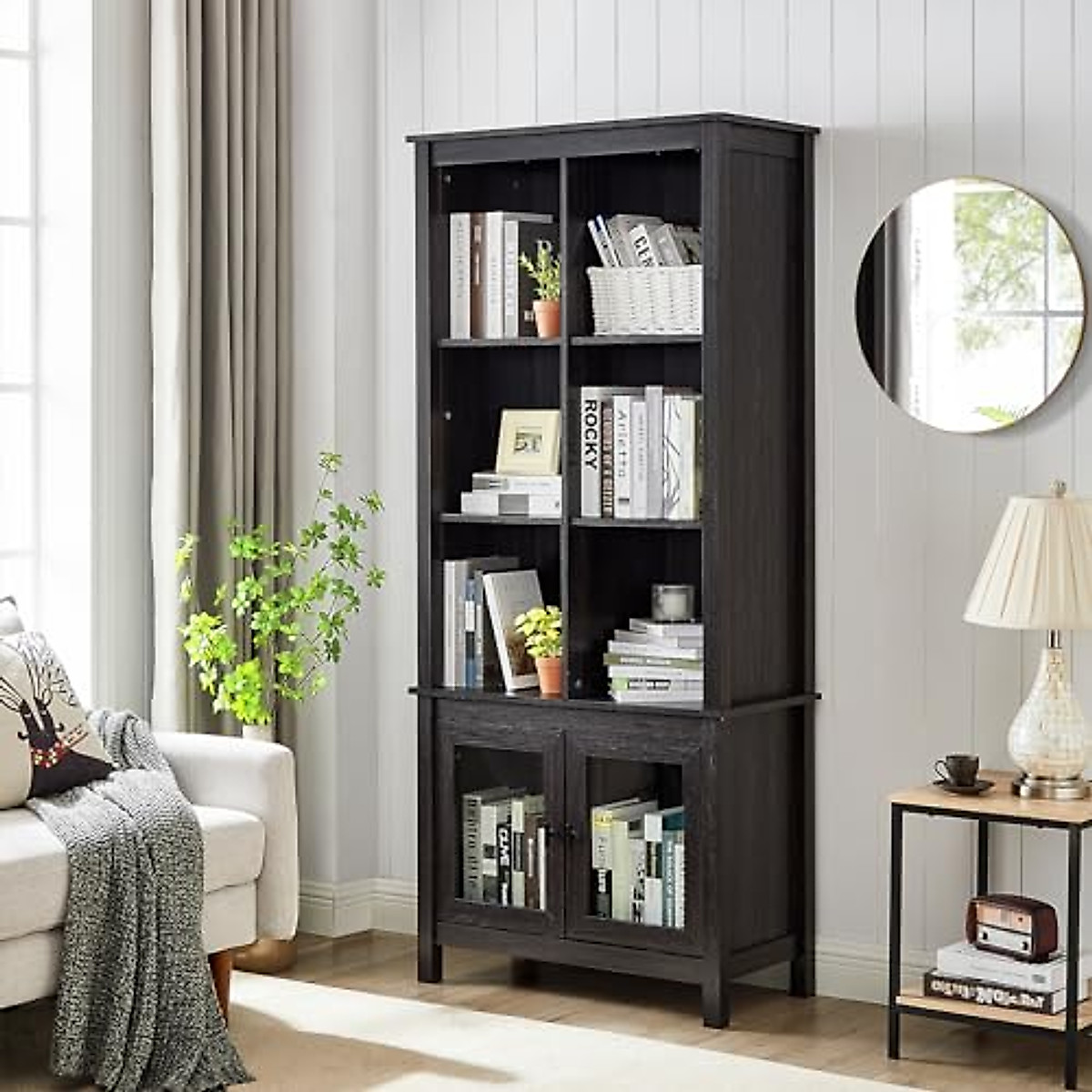 Home Source 72" Wood Exquisite Bar Wine Cabinet with Storage,Liquor Cabinet with Removable Wine Racks,Bookcase,Kitchen Pantry Storage Cabinet for Kitchen,Dining Room, Living Room,Espresso