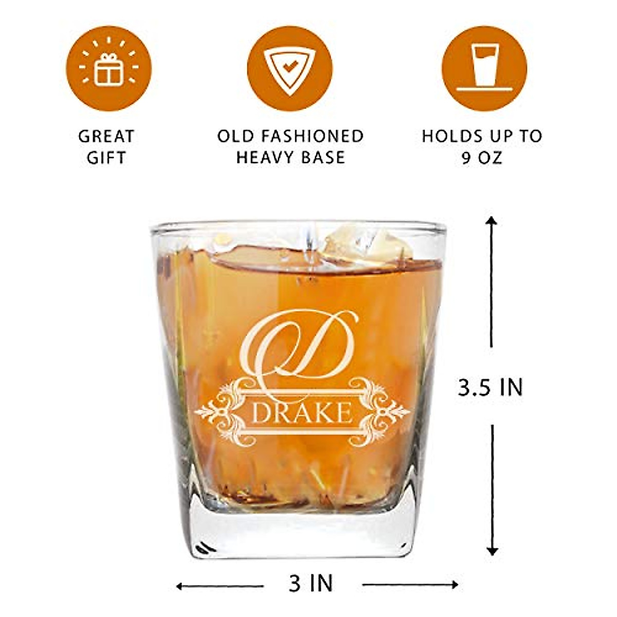 Set of 1, 2, 6, and More Custom Engraved Square Rocks Glasses for Groom, Groomsman - Personalized Whiskey Glass Gift for Wedding Party - Fancy Style (4)