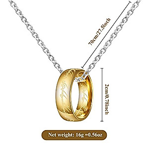 ZKBKJSPZJB Engraved Gold Tone The Ring Pendant Lord of The Ring Hobbit Pendant Necklace for Fans Cosplay Costume Jewelry (Gold)