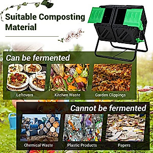 Goplus Compost Bin, Dual Chamber 34.5 Gal Compost Tumbler with 2 Rotating Chambers, Sliding Doors, High-Volume Outdoor Garden Composter, Rotating Composting Bin for Garden Yard, BPA Free