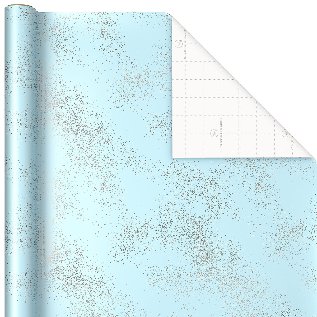 Hallmark Blue and Silver Wrapping Paper Set (3 Rolls: 90 Sq. Ft. Ttl, 10 Bows, Ribbon, Gift Tag Stickers) for Birthdays, Hanukkah, Father's Day, Graduations, Weddings