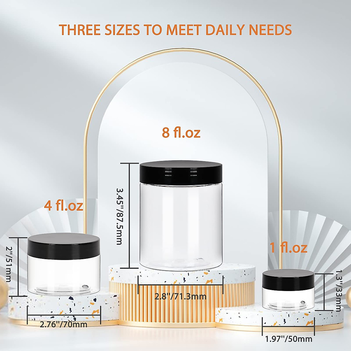 4oz Plastic Containers with Lids 48Pack, Jaisie.W Clear 4 oz Plastic Jars with Lids&Labels- Refillable Cosmetic Small Containers with Black Screw Lid/Slime Containers (4 fl.oz, 48Pack)