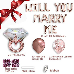 40 Pcs-Rose Gold "Will you marry me" Balloon Pack -Balloon Banner and 2000 pcs Rose Petals proposal Decoration-proposal idea-Diamond ring Balloon-Valentine's Day Proposal(rose gold floral proposal)