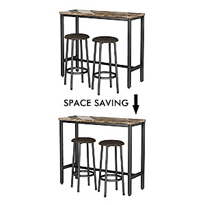 AWQM 3 Piece Dining Table Set Bar Table and Chairs Set for 2 Faux Marble Kitchen Counter Height Dining Table Set with 2 Padded Stools 3-Piece Modern Pub Table Set, Marble Brown, 47.2"