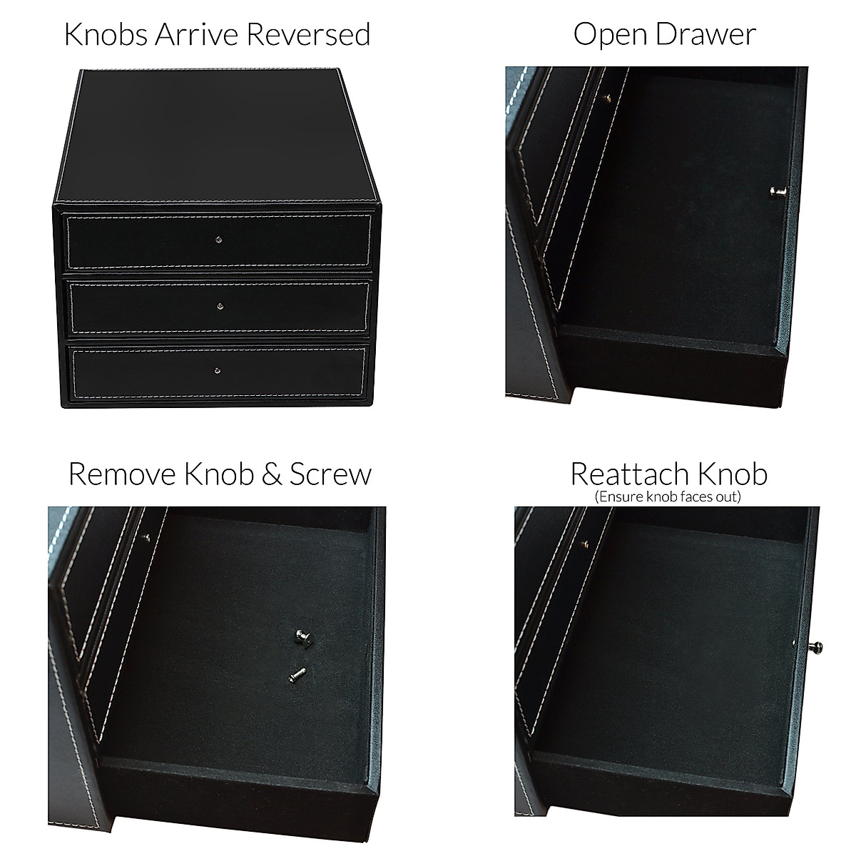 MyGift Executive 3-Drawer Leatherette Document Holder - Office Desk Filing Storage Box with Drawers, Black