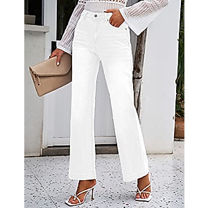 luvamia Wide Leg Jeans for Women High Waisted Baggy 90S Jeans Distressed Stretchy Denim Pants Trendy Womens Jeans High Waisted White Wide Leg Pants for Women Brilliant White Size US 10