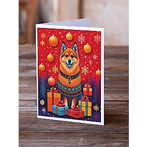 Caroline's Treasures DAC3087GCA7P Finnish Spitz Holiday Christmas Greeting Cards Pack of 8 Blank Cards with Envelopes Whimsical A7 Size 5x7 Blank Note Cards