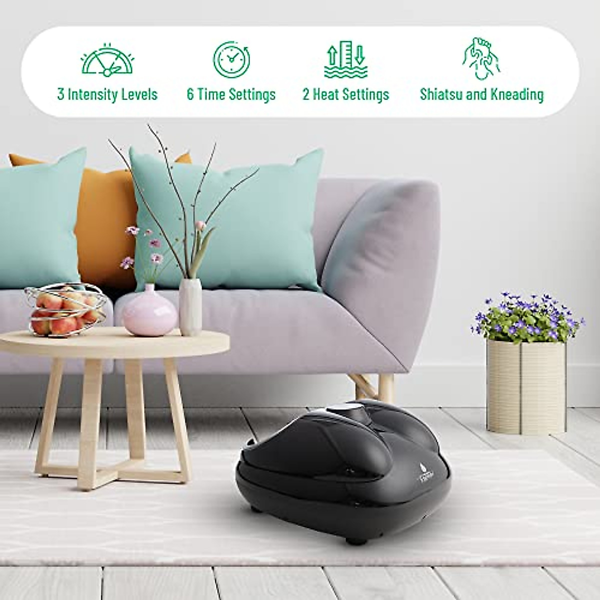 REGENIFUL Shiatsu Foot Massager Machine - Deep Tissue Kneading Air Compression for Sore Feet, Muscle Pain Relief, Fasciitis, Neuropathy - Spa Relaxation, 3 Levels of Manipulation Intensity, Heat