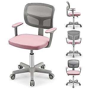 Giantex Kids Desk Chair, Height Adjustable Children Swivel Computer Chair with Y-Shaped Lumbar Support & Auto Sit-Locking Wheels, Mesh Kids Task Chair for Study, Boys Girls Aged 4-13, Pink