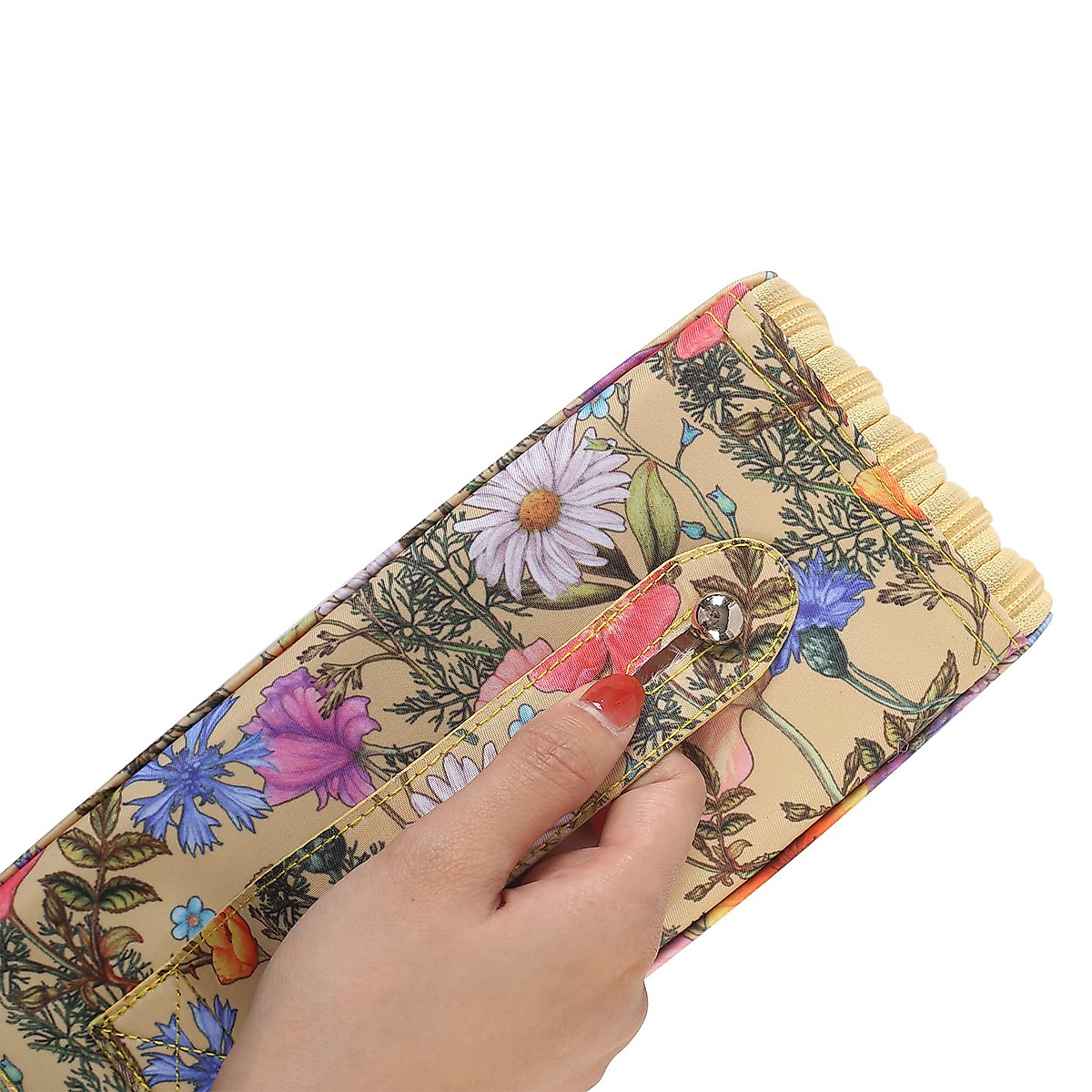 Shulaner 250 Slots Colored Pencil Case Organizer with Zipper Large Capacity Pen Holder Bag for Artist Yellow Flower