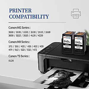 INKCLOUD PG-240 XL Black Ink Cartridge Compatible with Canon 240 240XL PG-240XL Work with Pixma MG3600 MG3222 MG3220 MG3620 MX432 MG3122 TS5120 MG2120 MX452 MG2220 MG3120 MX522 MG4220 Printer 2Black