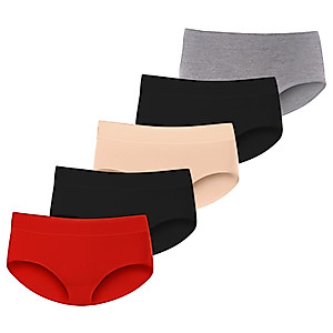 AMZCHPC Women's Briefs Cotton Underwear Mid Waisted Panties Soft Underpants 5Pack (multicolor, M)