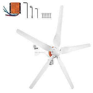 VEVOR Wind Turbine Generator, 12V/24V Wind Turbine Kit, 500W Wind Power Generator with MPPT Controller 5 Blades Auto Adjust Windward Direction Suitable for Terrace, Marine, Motor Home, Chalet, Boat