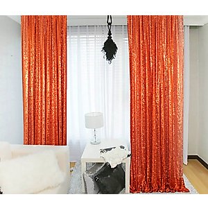 ShinyBeauty Sequin Curtains 2 Panels 4x10ft Orange Sequin Backdrop Curtains Sparkly Curtain Selfie Wall for Parties Wedding Decoration