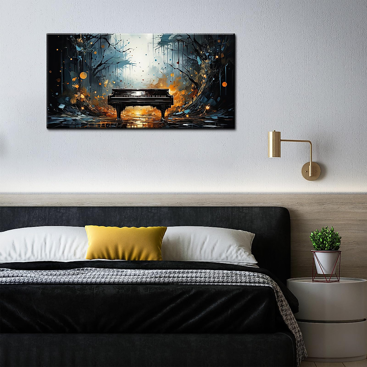 YONICA Abstract Canvas Wall Art for Home Office Decor - Blue Fantasy Piano Modern Cool Wall Paintings Print On Canvas HD Giclee Artwork Ready to Hang 32'' L x 16'' W(80x40cm)