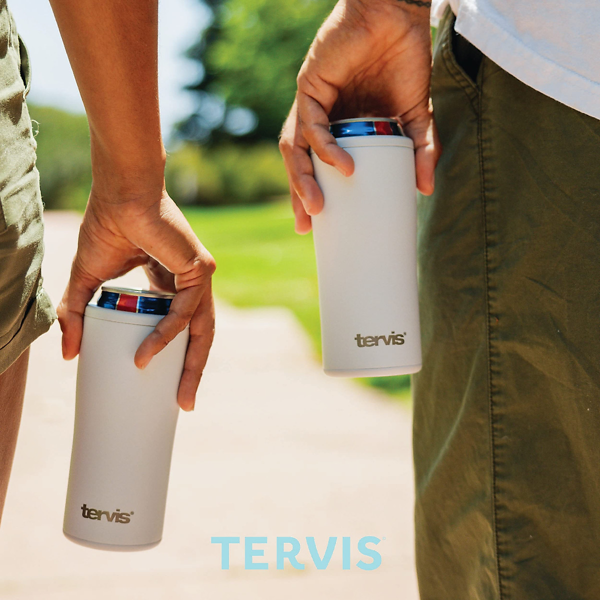 Tervis Deepwater Blue Powder Coated Triple Walled Insulated Tumbler Cup Keeps Drinks Cold & Hot, 12oz Slim Can Cooler, Deepwater Blue