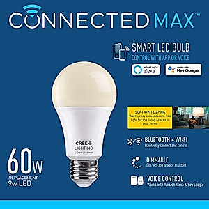 Cree Lighting Connected Max Smart Led Bulb A19 60W Tunable White + Color Changing, 2.4 Ghz, Compatible with Alexa and Google Home, No Hub Required, Bluetooth + WiFi, 3Pk (CMA19-60W-AL-9ACK-B3)