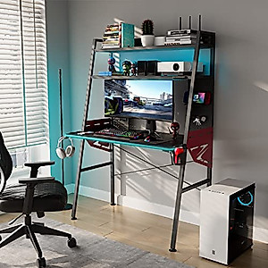 EUREKA ERGONOMIC LED Gaming Desk with Shelves, Dual Pegboards, 43'' Computer PC Desk with Hutch Storage, Gaming Table Ladder Desk with Mouse Pad, Cup & Headphone Holder, Teens Study, Small Space