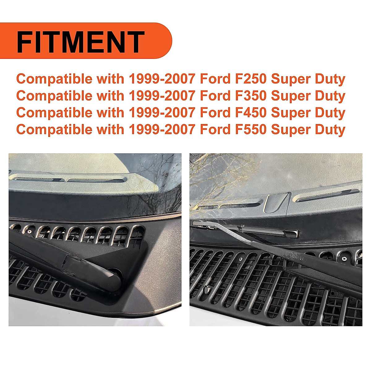 ECOTRIC Windshield Wiper Cowl Cover Panel Compatible with 1999-2007 Ford F250 F350 F450 F550 Super Duty 2000-2005 Ford Excursion Replacement for 3C3Z-25022A68-AAA 4C3Z-25022A69-AAA