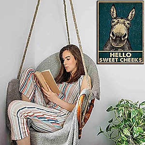 Donkey Pictures Wall Decor Hello Sweet Cheeks Donkey Poster - Funny Animal Bathroom Wall Art - Hello Sweet Cheeks Bathroom Sign - Green Wall Art for Room Bedroom Bathroom Decor 16" X 24" Framed