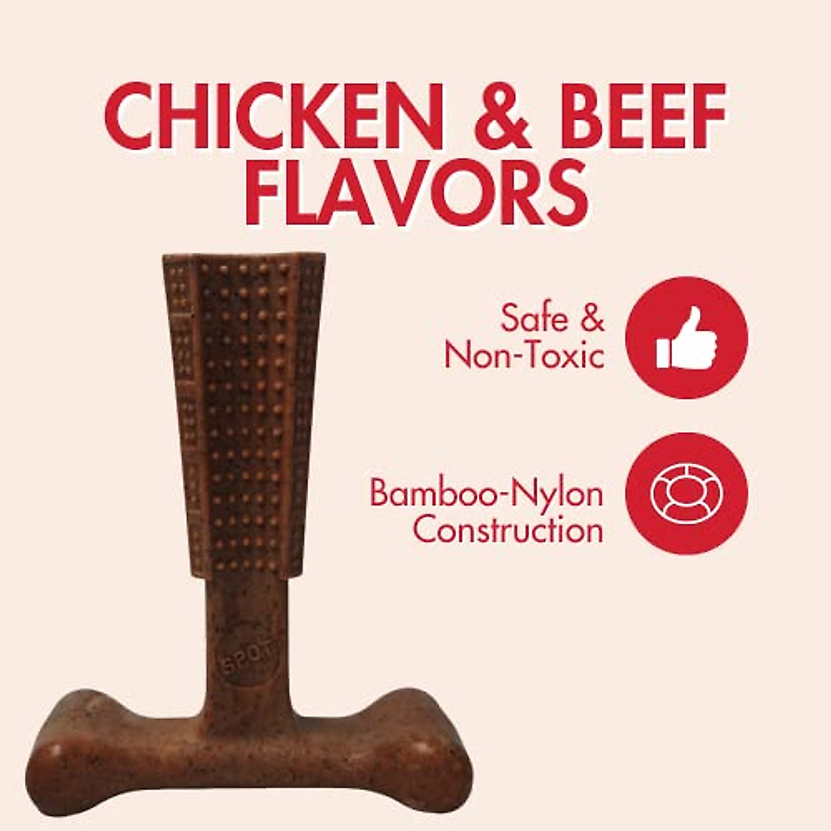 SPOT by Ethical Products 4 in Bambone Plus Easy Grip Peanut Butter, Beef & Chicken Dog Chew Bundle - Bamboo & Nylon Anti Anxiety Bone for Aggressive Chewers & Dental Health for Dogs - Medium (3 Pack)