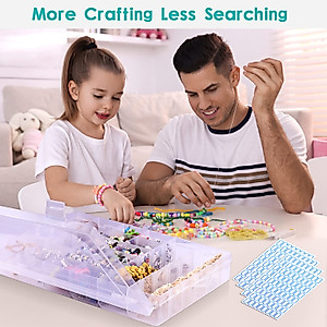 PLMMOUT 4 Pack Clear Plastic Organizer Box,36 Grids Clear Bead Organizer with Adjustable Divider for Bead Art DIY Craft Jewelry Fishing with 512 Label Stickers