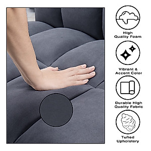 JUMMICO Modern Tuft Futon Sofa Bed Couch Convertible Loveseat Sleeper Reclining Futon Twin Size with Arms and 2 Pillows for Living Room (Blue)