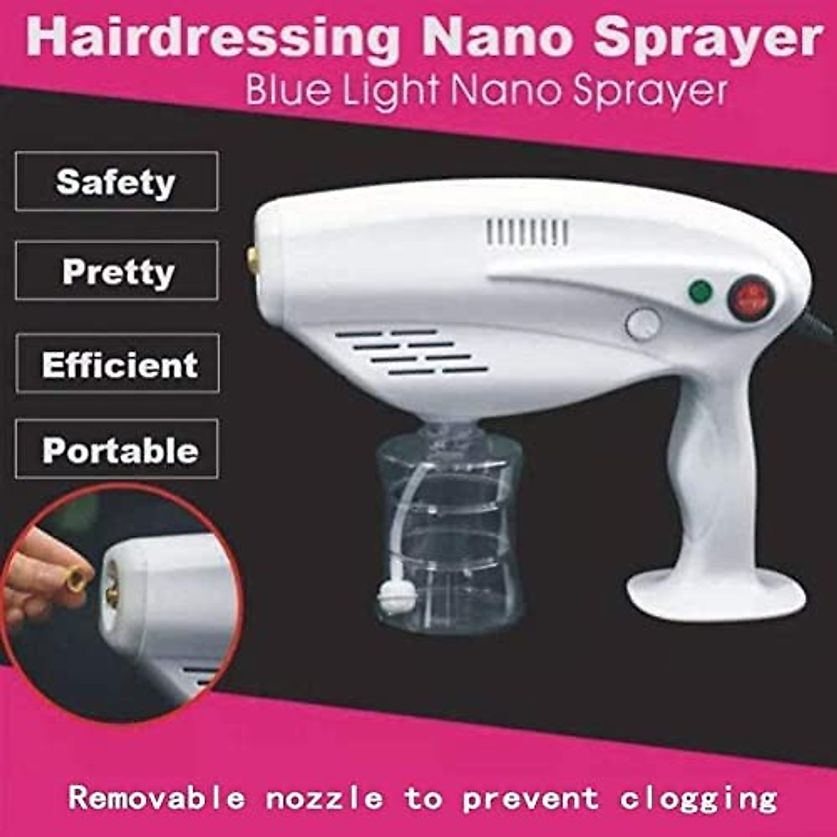 Steam Gun Spray Nano Atomizer Small Sterilization Container Steam Gun, Handheld Rechargeable Nano Atomizer Electric Sprayer Nozzle Adjustable Fogger for Home, Office, School or Garden