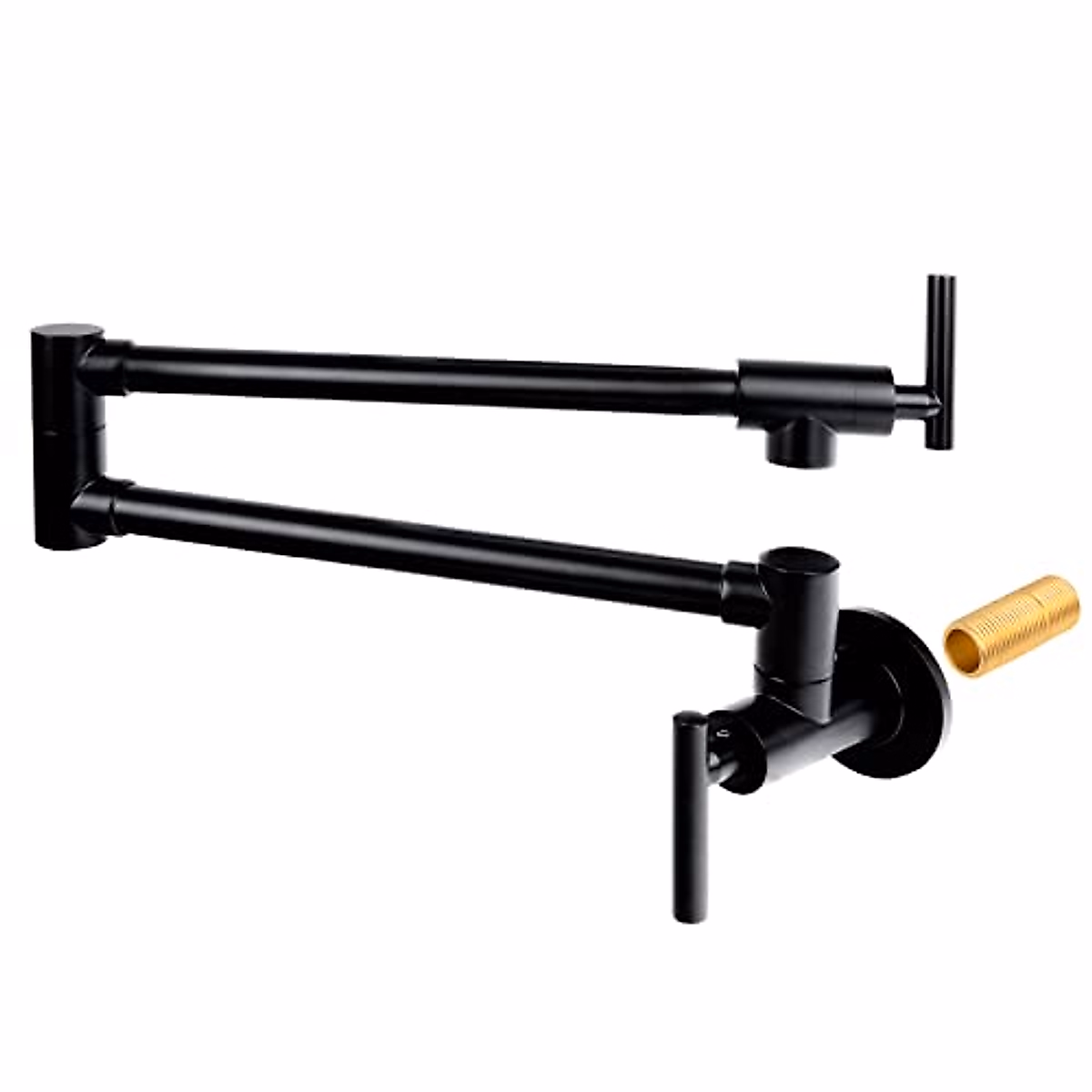 Pot Filler Faucet, Solid Brass Commercial Pot Filler Wall Mount Kitchen Stove Faucet Folding Restaurant Sink Faucet with Joint Swing Arm & Handles (Black)