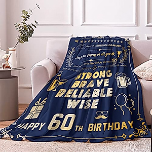 60th Birthday Gifts for Men, 60th Birthday Gifts for Him, 60 Year Old Birthday Gifts for Men, 60th Blanket 60th Birthday Decorations for Men, Gift for 60th Birthday Men, Navy Blue Blanket 60Lx50W Inch