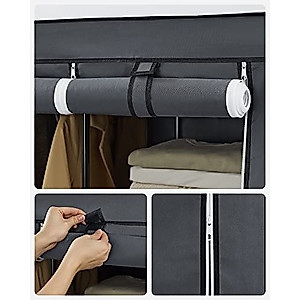 SONGMICS 51-Inch Portable Closet, Wardrobe Storage Organizer with 10 Shelves, Closet System with Hanging Rods and Cover, for Hanging Clothes, Quick and Easy Assembly, Grey URYG93G
