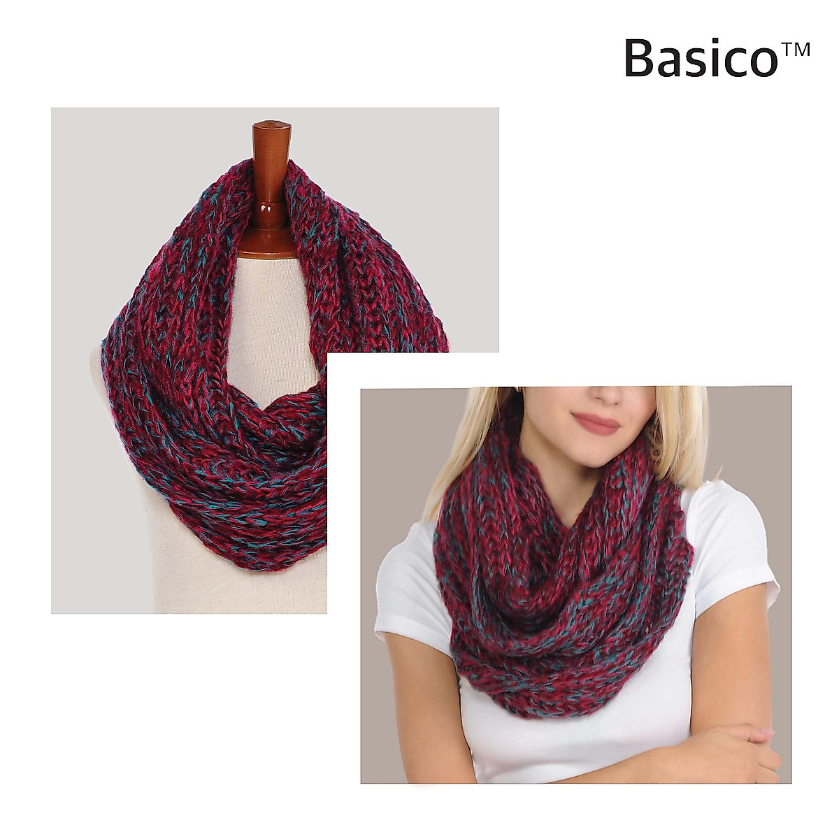 BASICO Adult Chunky Scarf for Women Circle Loop Infinity Scarves for Woman (Autumn)