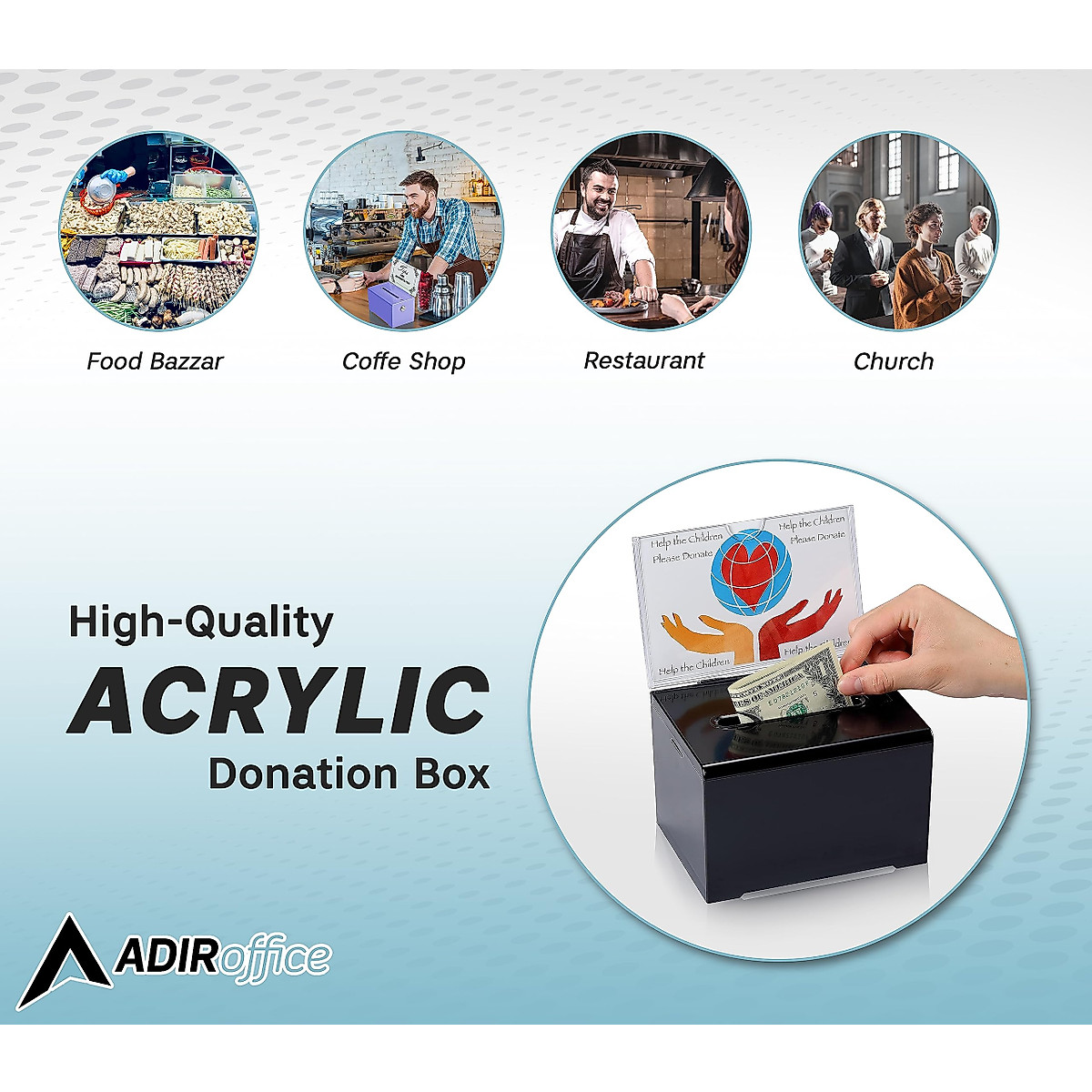 Adir Acrylic Donation Ballot Box with Lock - Secure and Safe Suggestion Box Great for Business Cards (6.25" x 4.5" x 4") Black