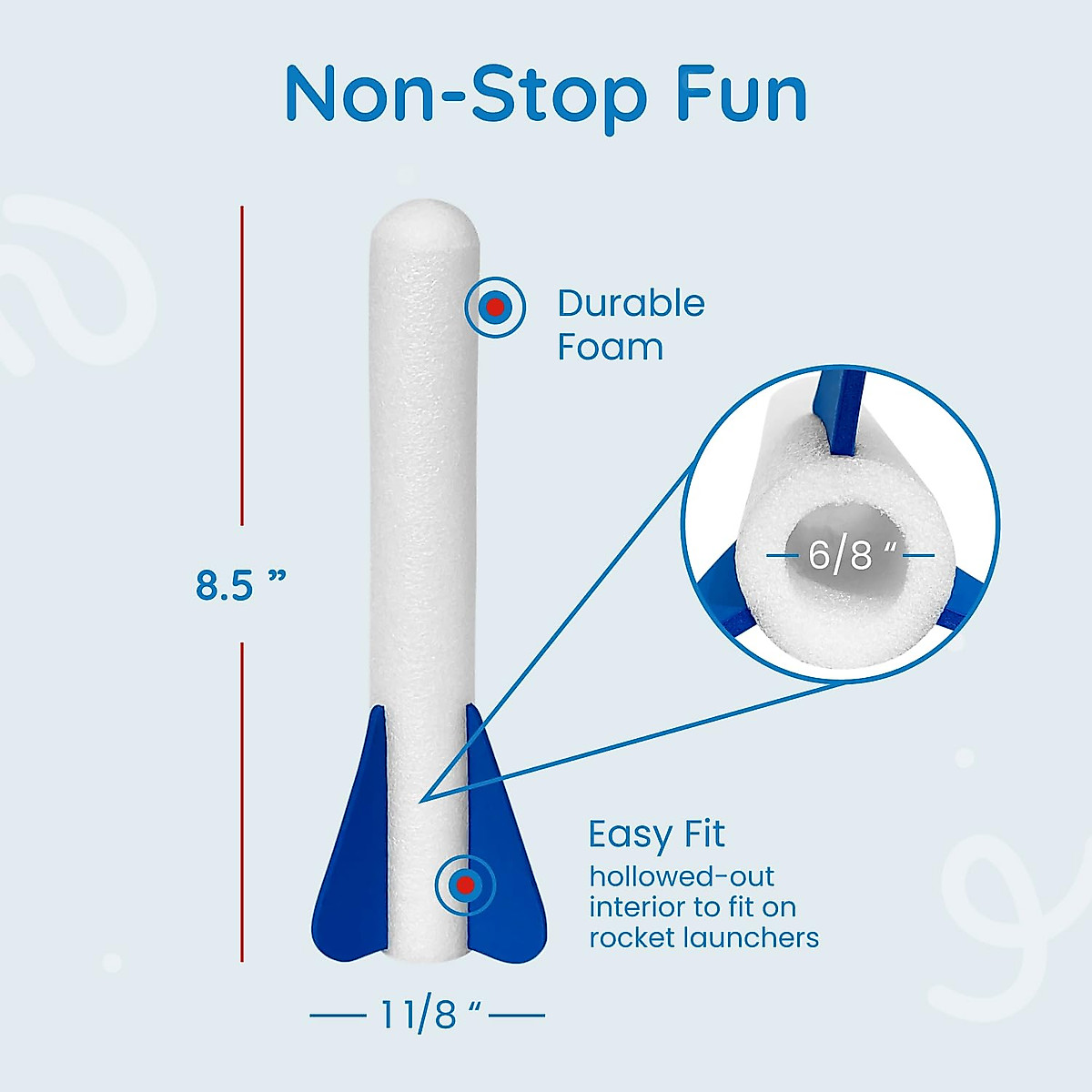 Botabee Glow-in-The-Dark Soft Foam Rocket Refills for Rocket Launchers | Compatible with Stomp Rocket® Jr. Glow Rocket Launcher | 6 Pack Replacement Air-Powered Foam Rockets