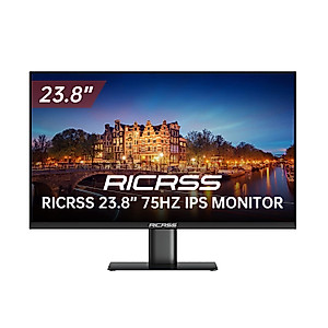 23.8” Monitor, RICRSS 75Hz FHD (1920 x 1080) IPS Computer Monitor with 178° Wide Viewing Angle, Frameless and VESA Mounting, ELED Display-Ergonomic Tilt, Low Blue Light Eye Care Mode (HDMI & VGA Port)