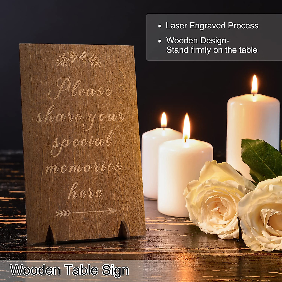 Creawoo Wooden Funeral Guest Book for Memorial Service Celebration of Life Decorations, Hardcover In Loving Memory Guestbook Set with White Pages, Included Share a Memory Cards, Table Sign, Pen (8.5")