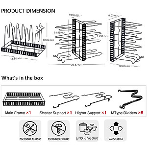 RAOYABOHO Black Pot and Pan Organizer for Cabinet Adjustable, Kitchen Pot and Pan Organizer Storage, Pan and Pot Lid Rack Holder 8 Tiers