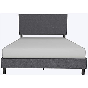 DHP Janford Upholstered Platform Bed with Modern Vertical Stitching on Rectangular Headboard, Full, Gray Linen