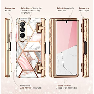 i-Blason Cosmo Series for Samsung Galaxy Z Fold 4 Case with Pen Holder (2022), Stylish Protective Bumper Fold 4 Case with Built-in Screen Protector (Marble)