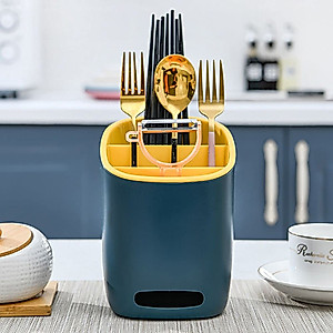 Utensil Holder Cutlery Drainer,Three Layer Chopsticks Holder Spoon Fork Drain Rack Basket Storage Holder Organizer Compartment Box(Blue)