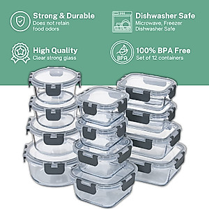 Glass Food Storage Containers with Lids - Hinged Locking Lids - 100% Leak Proof Glass Meal-Prep Containers Great for Lunch