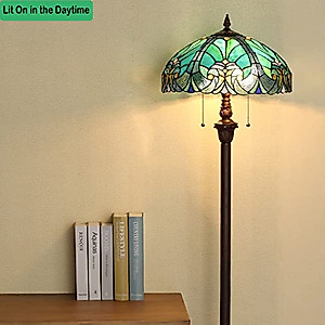 COTOSS Tiffany Floor Lamp,Stained Glass Lamp Shade,Vintage Antique Style Standing Double Light for Living Room & Bedroom