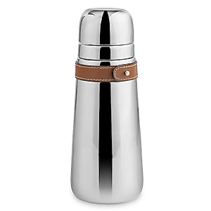 Nambe - Tahoe Collection - Stainless Steel Cocktail Shaker with Leather Accent and Strainer Top - Measures at3" x 9" - Removable Leather Accent