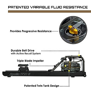 First Degree Fitness Apollo II Reserve AR Indoor Water Rowing Machine, Black