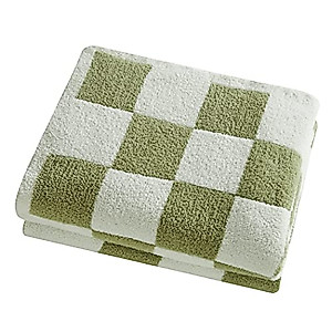 ATMOSURELY Ultra Soft Cozy Knitted Checkered Throw Blanket Microfiber Checkerboard Fluffy Blanket Sage Green Lightweight Fleece Blanket for Travel Sofa Couch 51x63 Inches (Checker Sage Green)