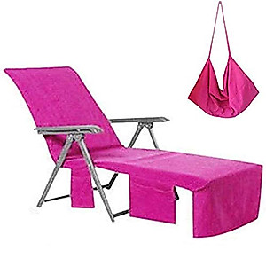 VOCOOL Sun Beach Chair Cover Towel Pool Chair Cover with Side Pockets Chaise Lounge Cover Lounger Mate for Sunbathing Lounger Hotel Garden Holiday Garden Pool, Pink