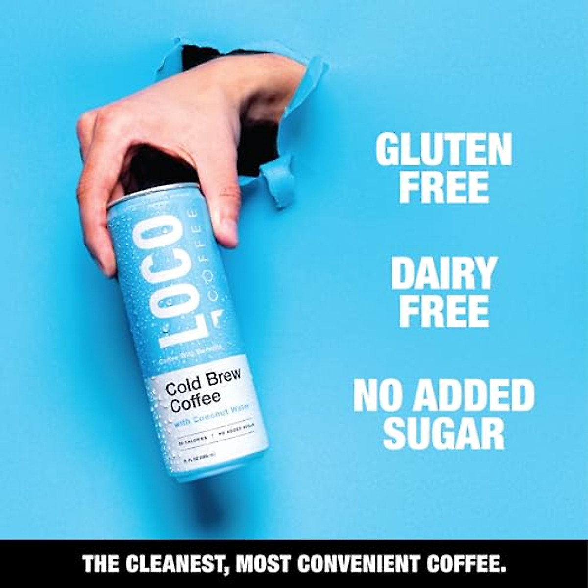 Loco Coffee Black Cold Brew Coffee [With Coconut Water] 11 Ounce Can, 12 Count | Medium Roast, 180mg Caffeine | Gluten Free and Dairy Free | Low Sugar, Low Calorie Iced Coffee