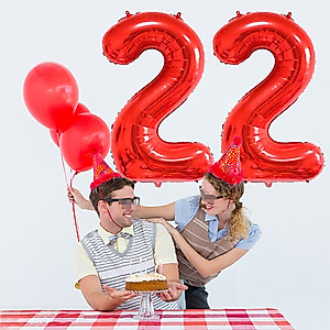 Xihuimay Number 22 Balloons 40 inch Digital Balloon Alphabet 22 Birthday Balloons Digit 22 Helium Balloons Big Balloons for Birthday Party Supplies Wedding Bachelorette Bridal Shower, Red Number 22